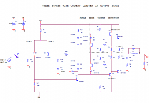 Three Stages Amplifier with Current limiter in the Output Stage - YouSpice